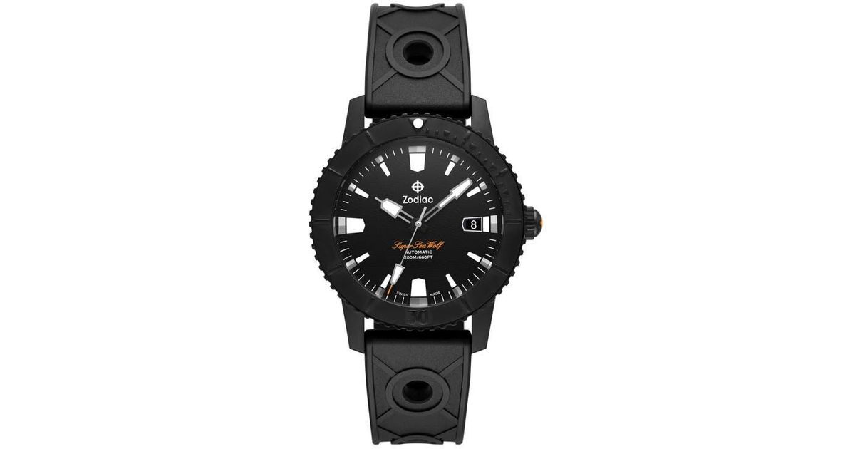 Zodiac Super Sea Wolf Rubber Strap Watch, 40Mm in Black for Men | Lyst