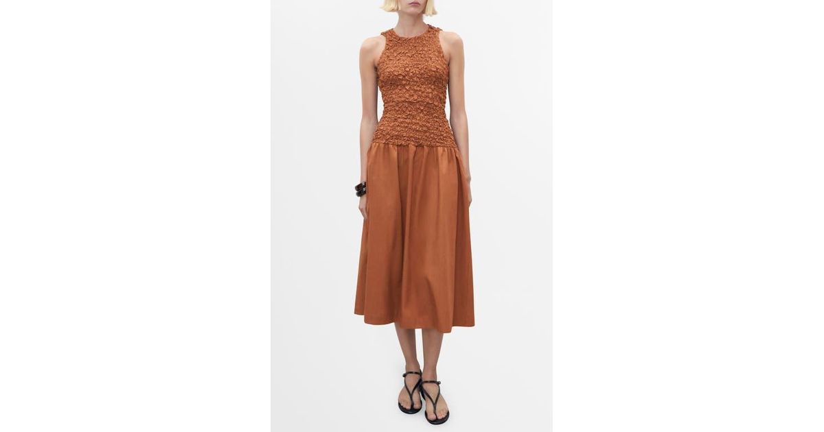 Mango Textured Bodice Open Back Sundress in Brown | Lyst