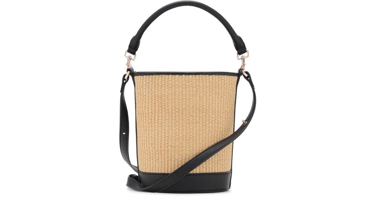 Mango Small Raffia Bucket Bag in Black | Lyst