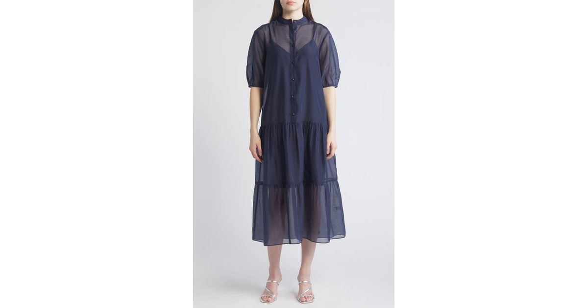 Ted Baker Pyla Sheer Organza Midi Shirtdress in Blue | Lyst