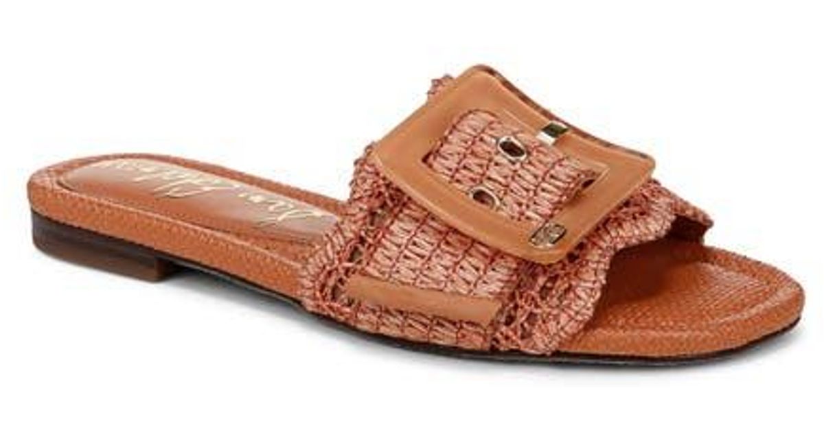 Sam Edelman Bambi Raffia Buckle Slide Sandal in Brown | Lyst