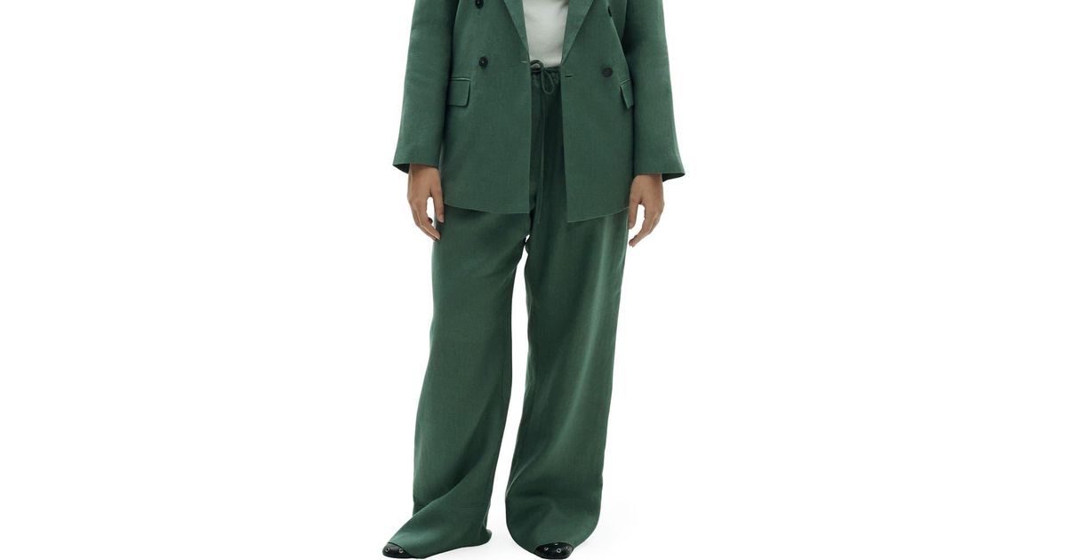 Mango Musgo Linen Drawstring Pants in Green | Lyst