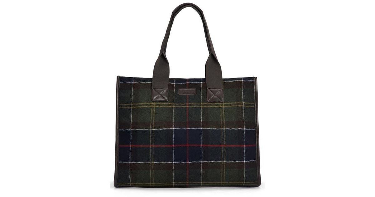 Barbour Tartan Plaid Wool Blend Tote in Black | Lyst