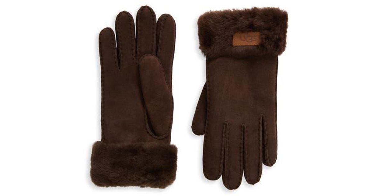 UGG Genuine Shearling Turn Cuff Gloves in Brown | Lyst