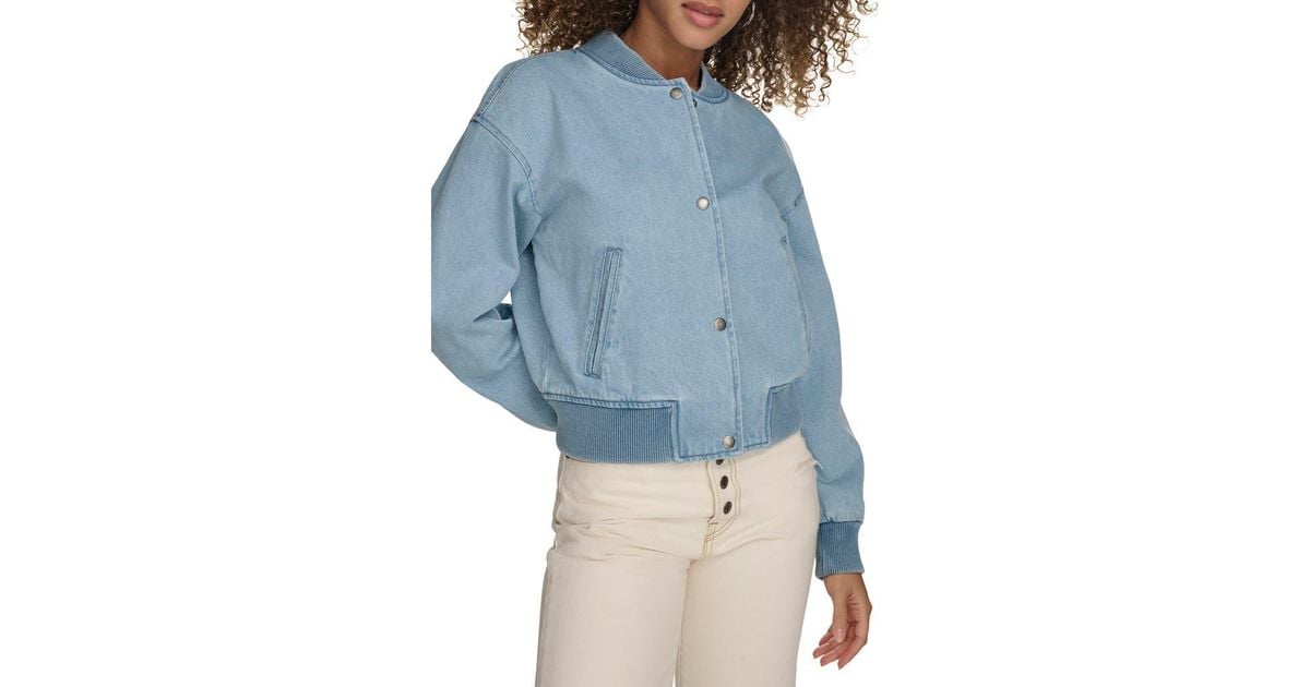 Levi's Denim Crop Bomber Jacket in Blue | Lyst