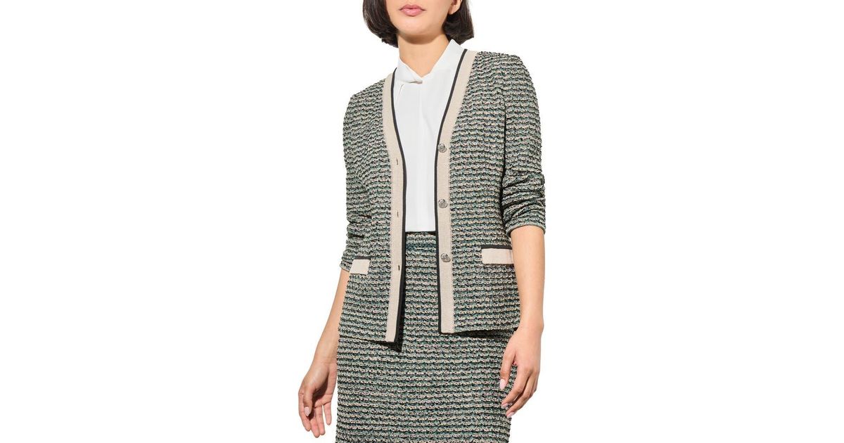 Ming Wang Contrast Trim Tweed Jacket in Gray | Lyst
