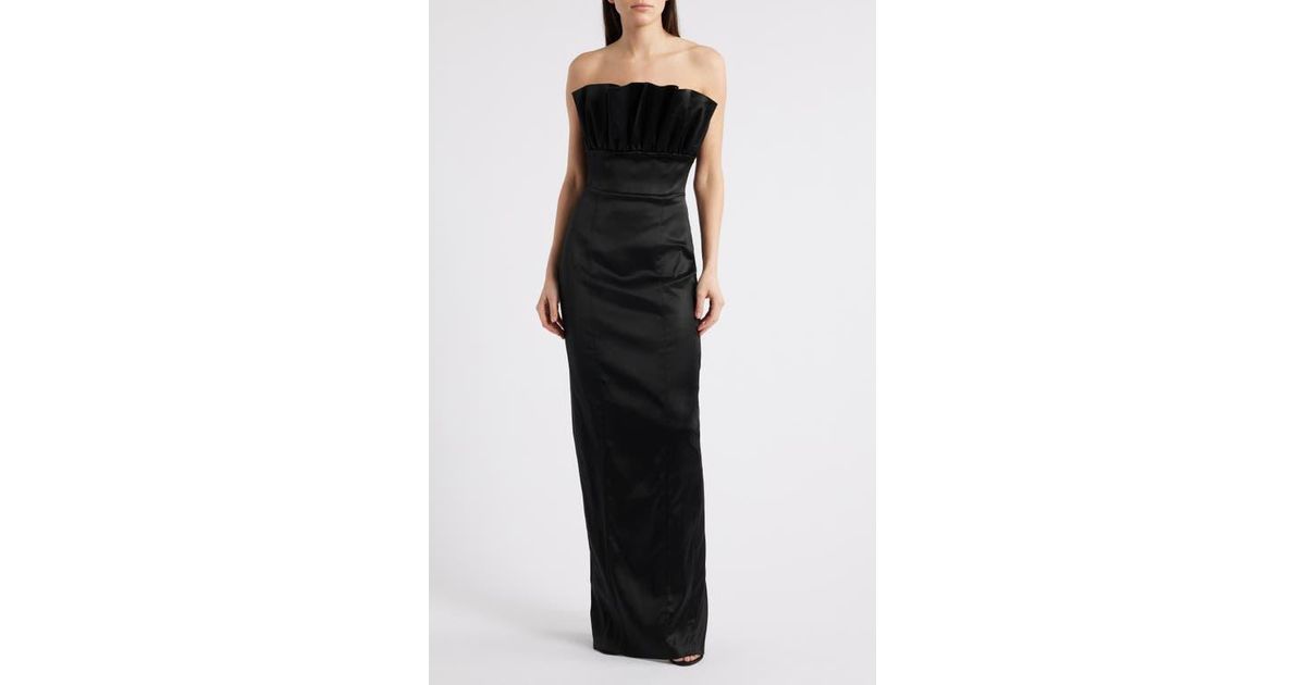 SAU LEE Noah Strapless Satin Gown in Black | Lyst