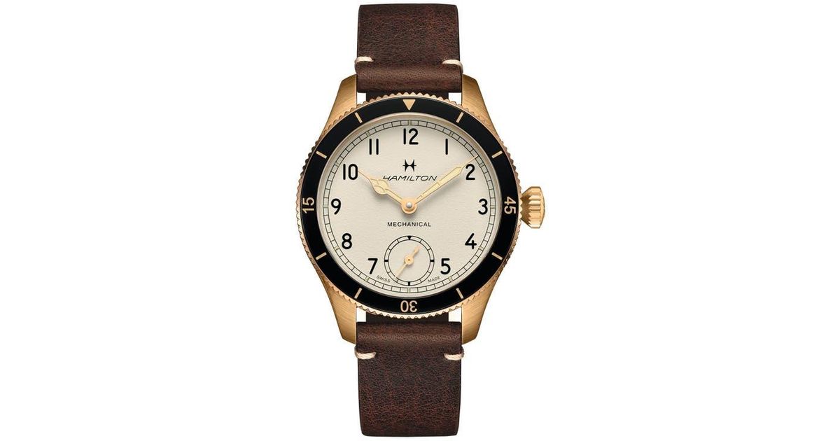 Hamilton Khaki Aviation Pilot Pioneer Bronze Leather Strap Watch, 43Mm ...