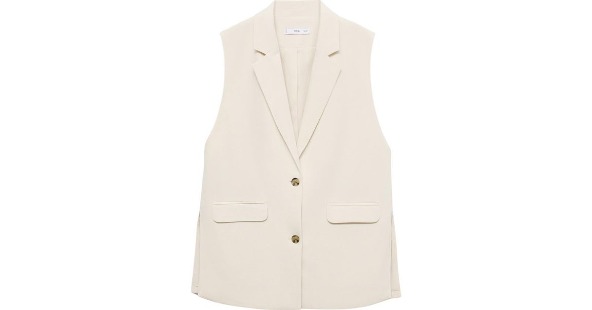 Mango Long Vest in Natural | Lyst