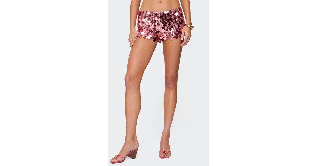 Edikted Sephira Sequin Microshorts in Red | Lyst