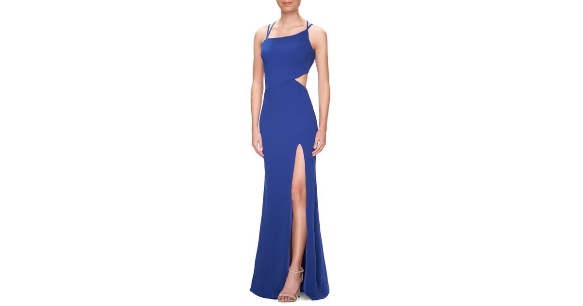 La Femme Asymmetrical Jersey Prom Dress With Cut Outs in Blue | Lyst