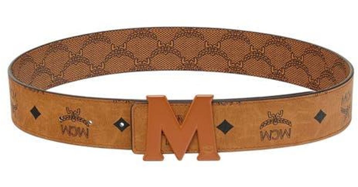MCM Claus Reversible Monogram Belt in White for Men | Lyst