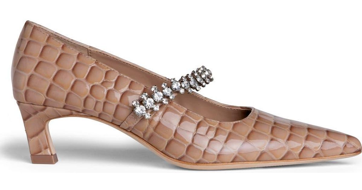 Allegra James Antonella Embossed Leather Pump in Brown | Lyst