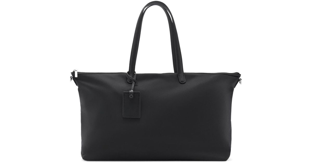Mango Large Nylon Shopper Tote in Black | Lyst
