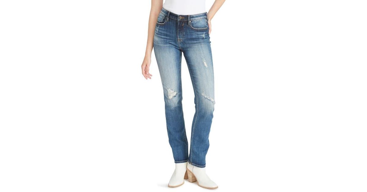 Vigoss Ace Destroyed High Waist Straight Leg Jeans in Blue | Lyst