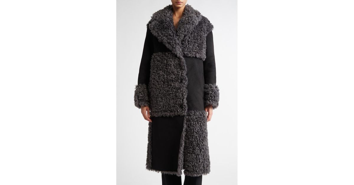 Stand Studio Becky Paneled Faux Shearling Coat in Black | Lyst