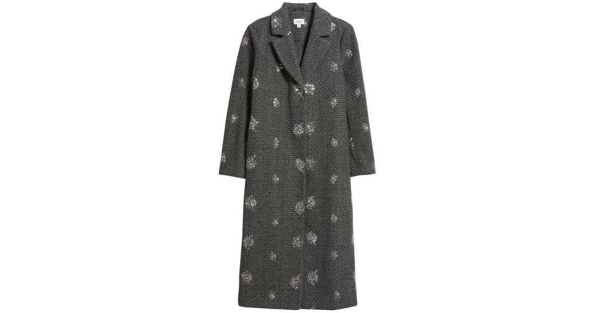 Cece Sequin Embellished Bouclé Coat in Gray | Lyst