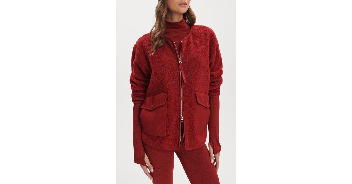 Varley Marina Collarless High Pile Fleece Jacket in Red | Lyst