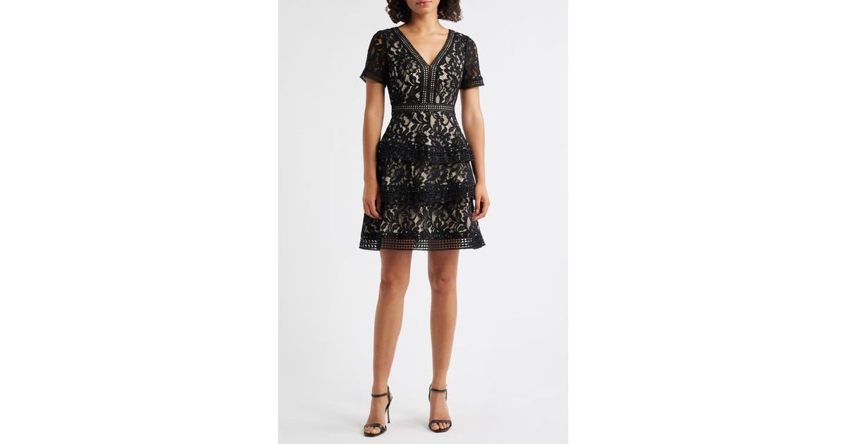 Eliza J Lace Tiered Dress in Black | Lyst