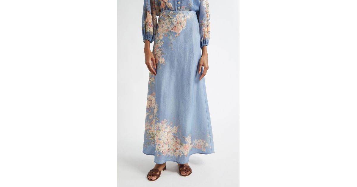 Zimmermann Cascadian Bias Cut Linen Maxi Skirt in Blue | Lyst