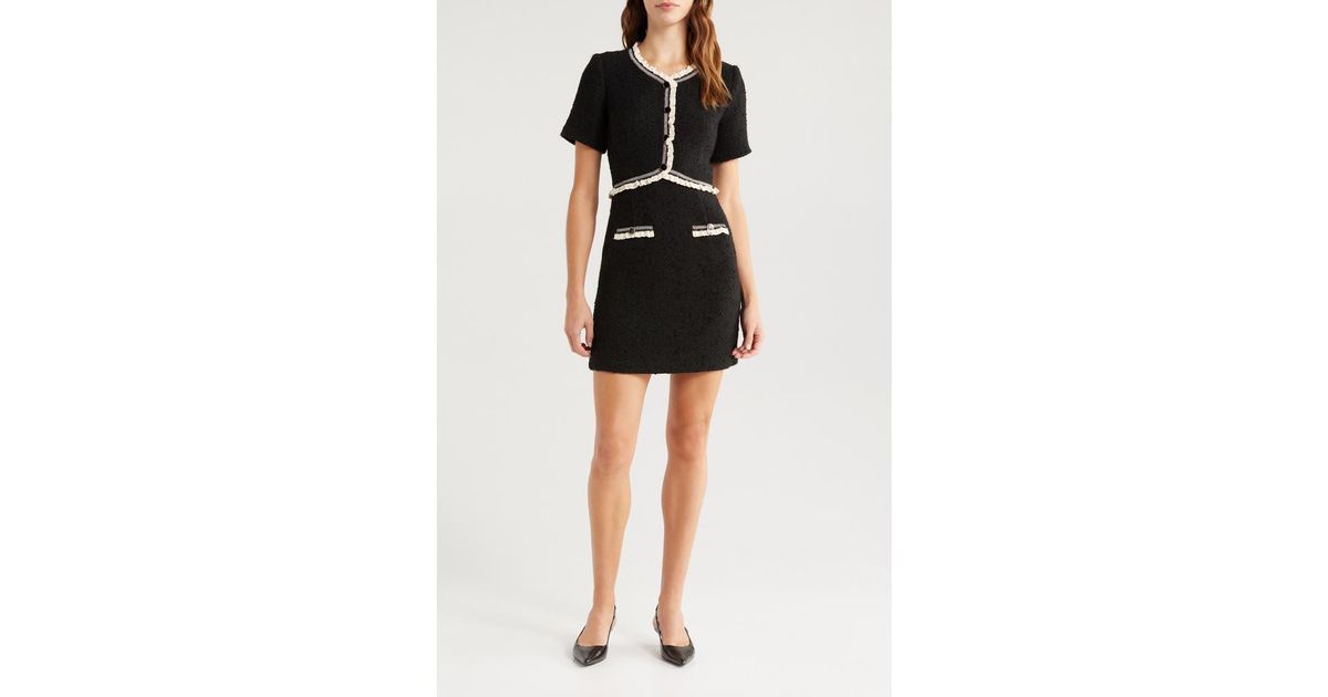 ZOE AND CLAIRE Lace Trim Tweed Minidress in Black | Lyst