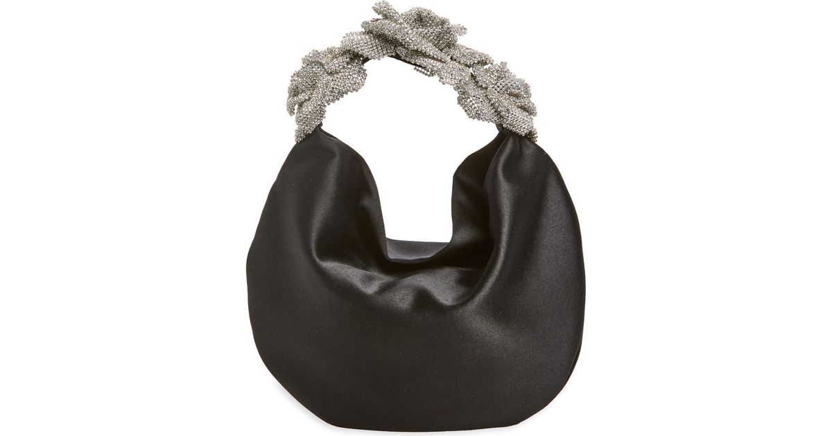 L'ALINGI Crystal Handle Satin Hobo Bag in Black | Lyst
