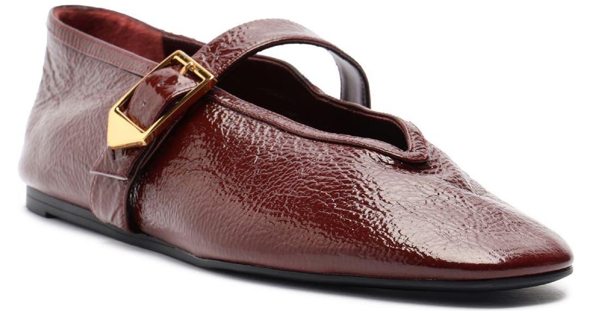 SCHUTZ SHOES Courtney Patent Leather Mary Jane Flat in Brown | Lyst