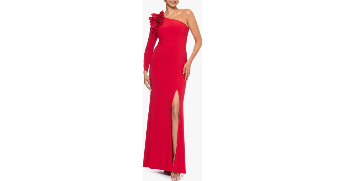 Xscape Evenings Ruffle One-Shoulder Gown in Red | Lyst