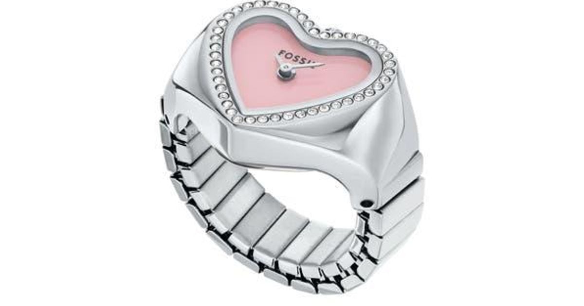 Fossil Heart Watch Ring in Metallic | Lyst