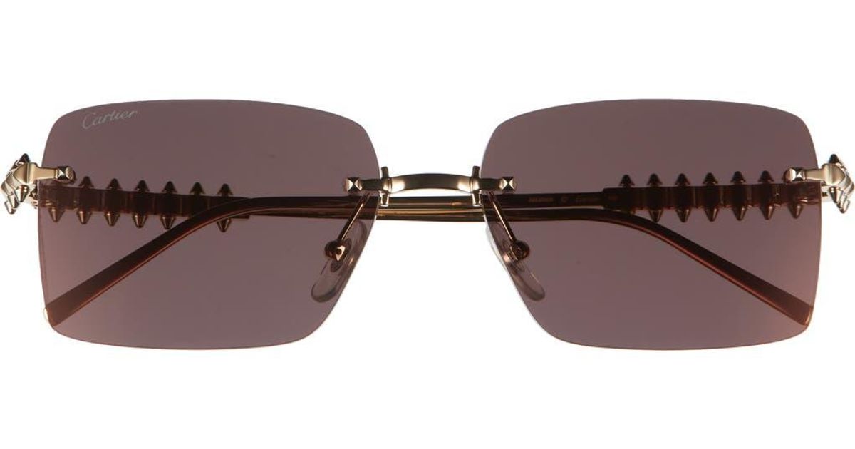 Cartier 58Mm Rimless Rectangular Sunglasses in Brown | Lyst