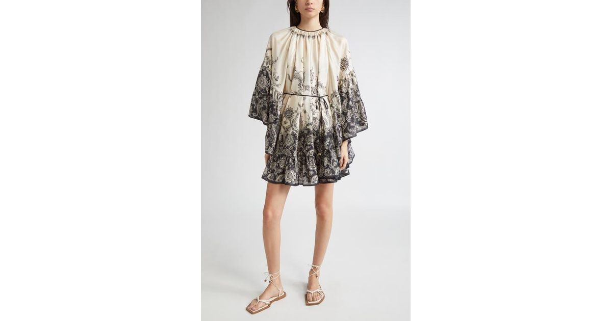 Zimmermann Rhiannon Long Sleeve Silk Habutai Lantern Minidress in Gray ...