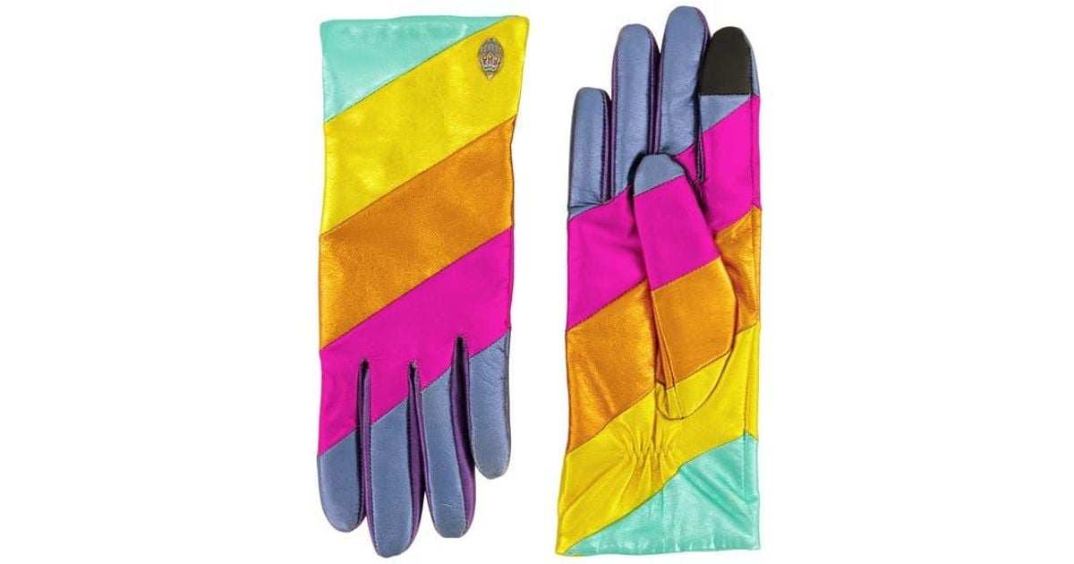Kurt Geiger Metallic Colorblock Leather Gloves in Pink | Lyst