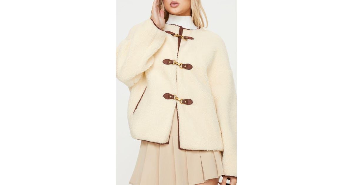 Princess Polly Adylic Teddy Faux Shearling Coat in Natural | Lyst