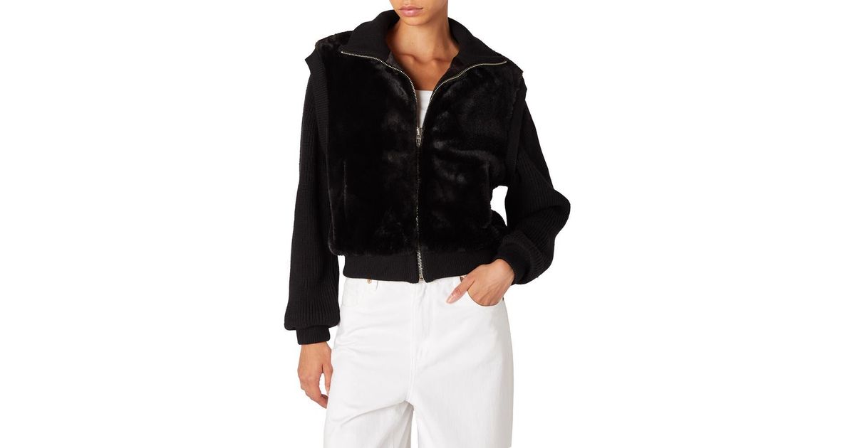 Blank NYC Mixed Media Faux Fur Bomber Jacket in Black | Lyst
