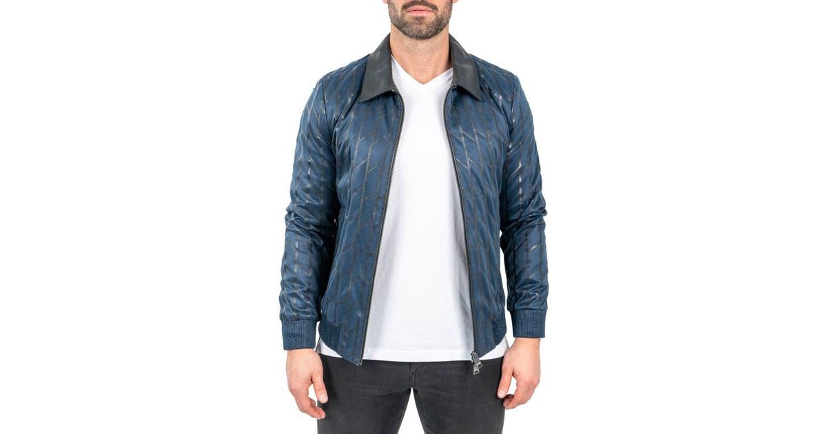 Maceoo Ladder Print Leather Jacket in Blue for Men | Lyst