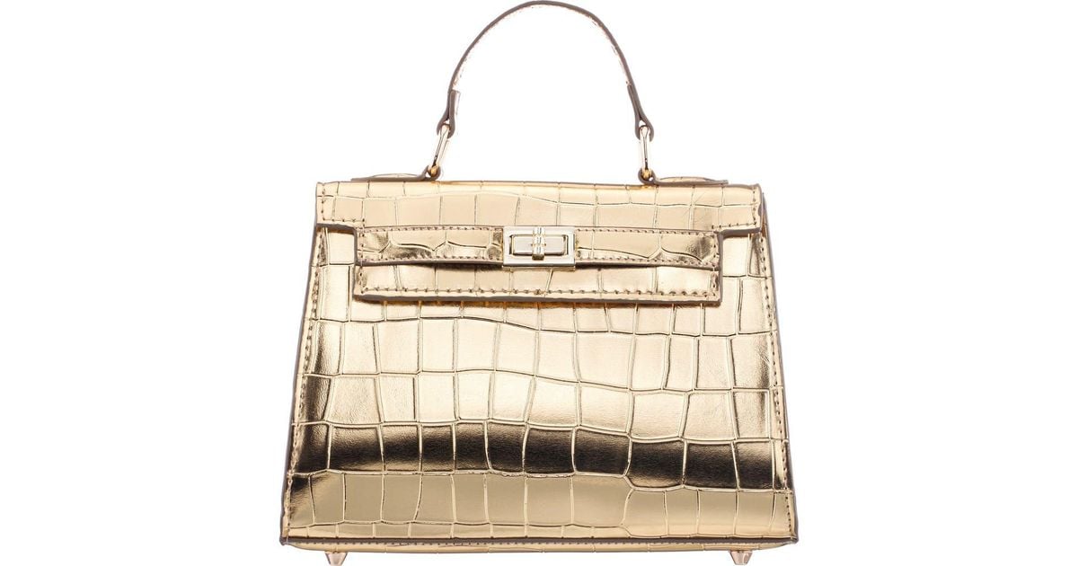 Nina Gemini Croc Embossed Clutch in Natural | Lyst