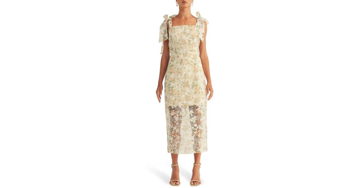 Arose Studio Carinne Floral Organza Midi Dress in Natural | Lyst