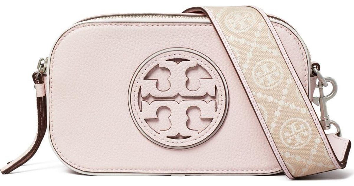 Tory Burch Mini Miller Leather Crossbody Bag in Pink | Lyst