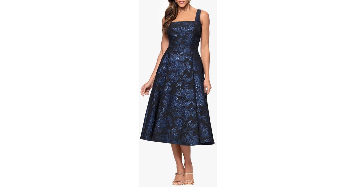 Xscape Evenings Brocade Cocktail Midi Dress in Blue | Lyst
