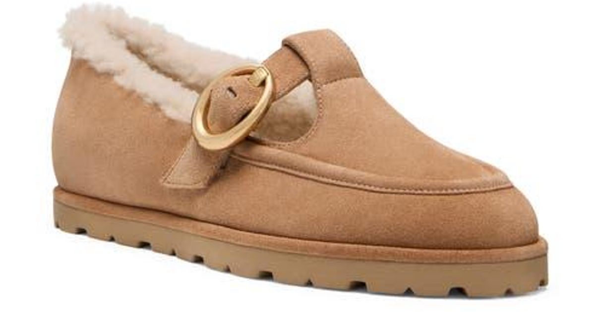Stuart Weitzman Dakota Genuine Shearling Mary Jane Flat in Brown | Lyst