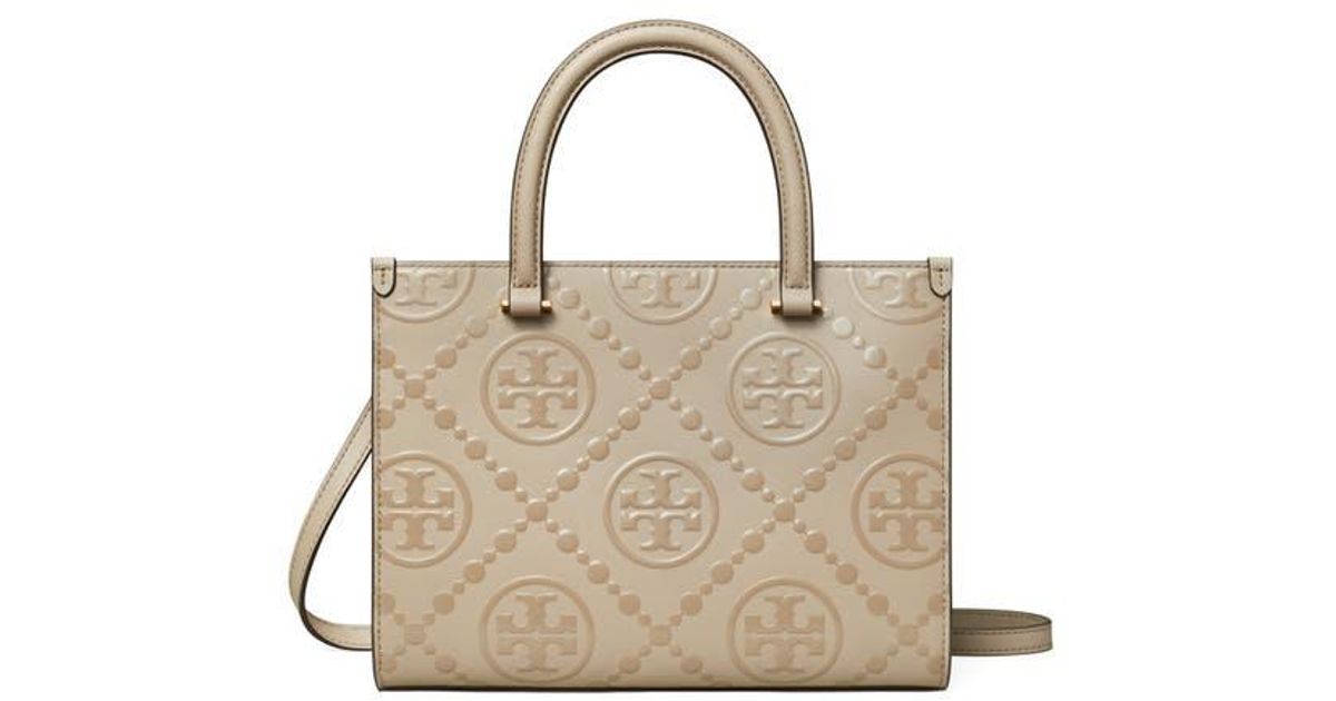 Tory Burch T Monogram Embossed Jacquard Square Tote in Natural | Lyst