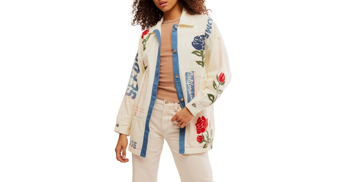 Free People Field Of Roses Embroidered Denim Jacket | Lyst