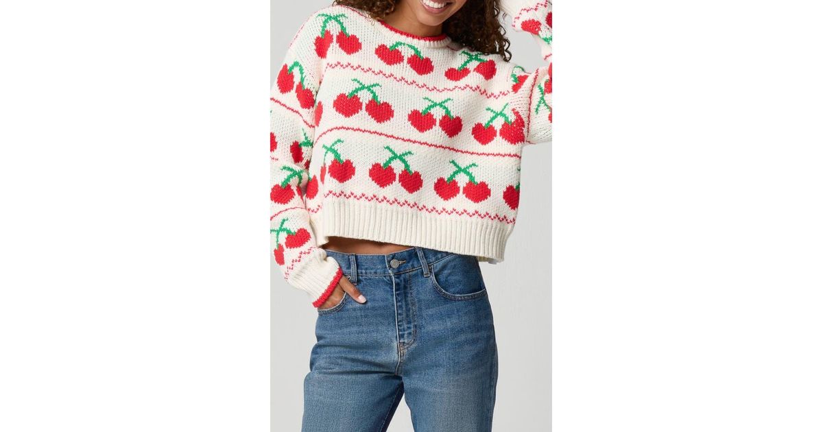 Florence By Mills Cherry Crewneck Crop Sweater in Pink | Lyst