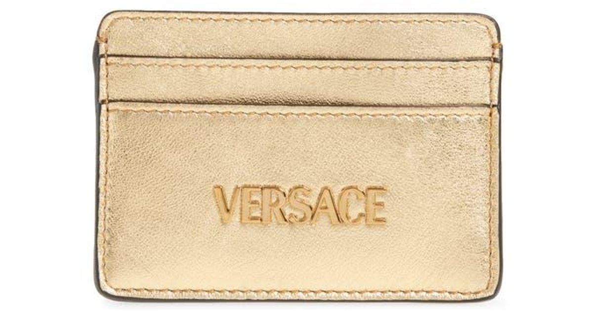 Versace Logo Metallic Leather Card Case in Natural | Lyst