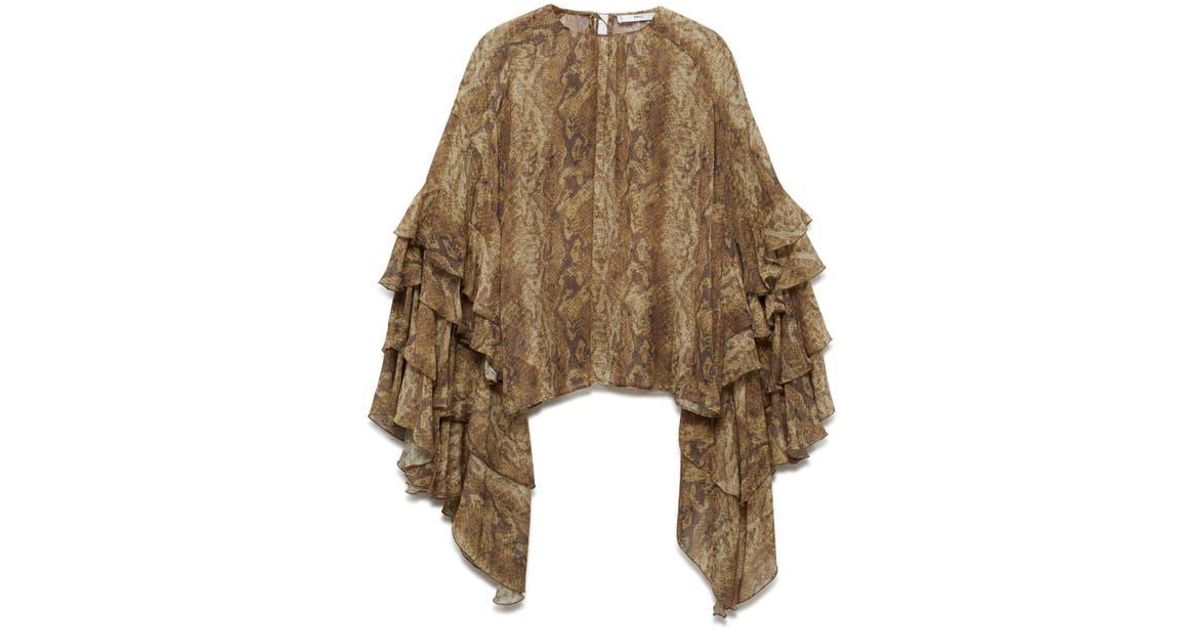 Mango Carola Tiered Bell Sleeve Chiffon Top in Natural | Lyst