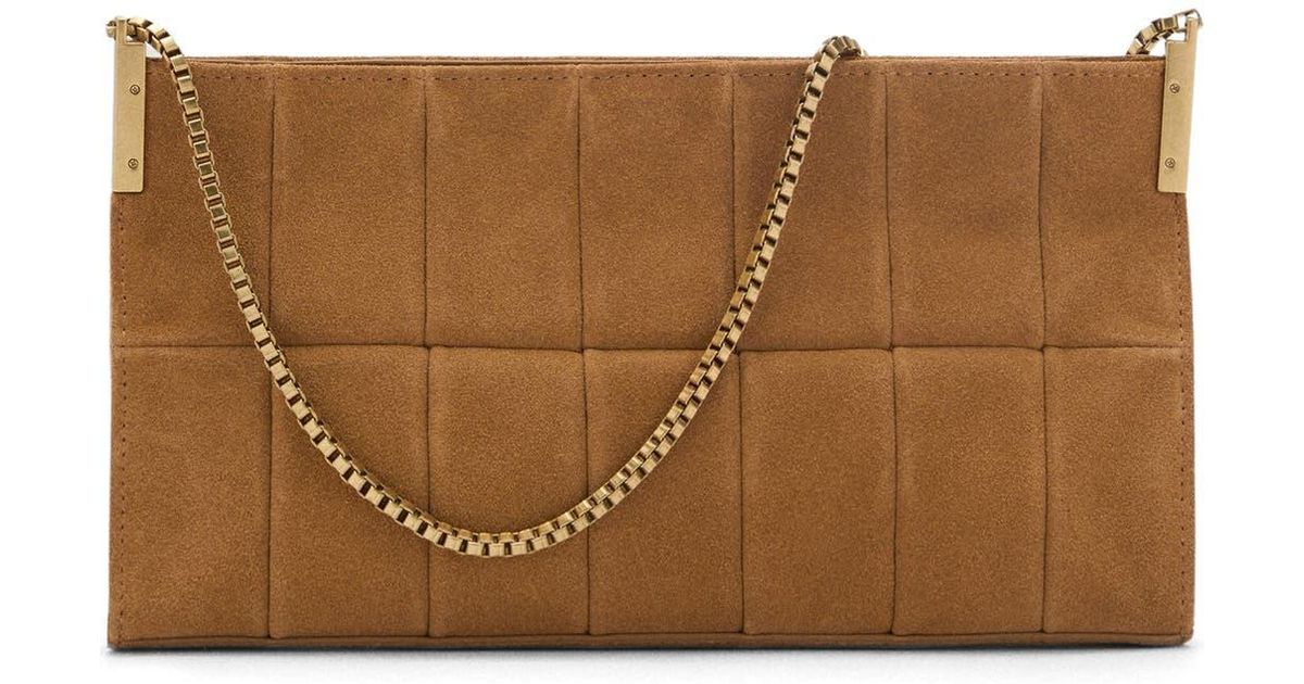 Mango Quilted Suede Shoulder Bag in Brown | Lyst