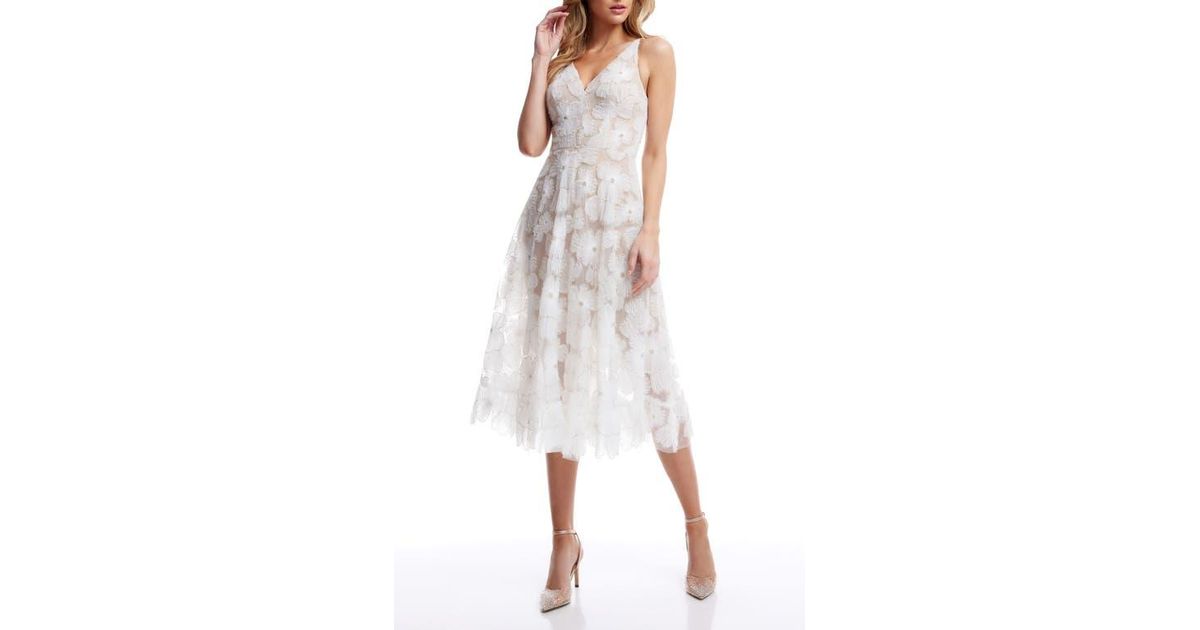 Dress the Population Blair Beaded Floral Cocktail Midi Dress in White | Lyst