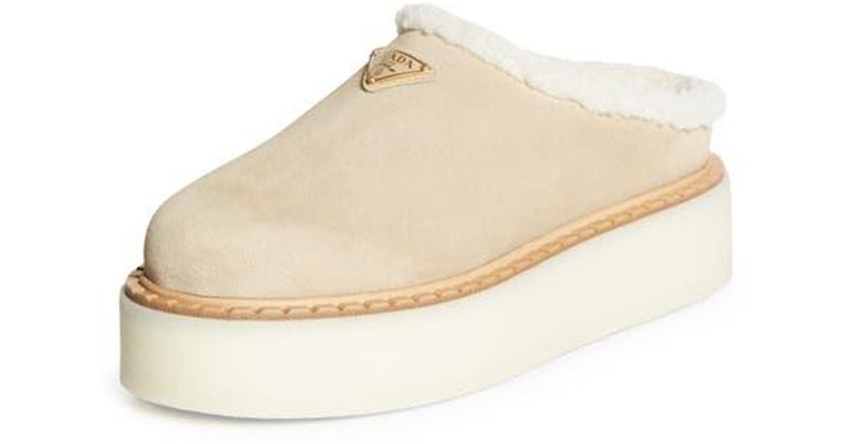Prada Evolve Genuine Shearling Clog in Natural | Lyst