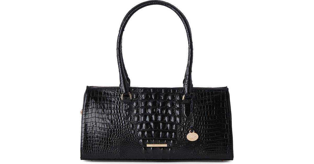 Brahmin Sophia Croc Embossed Leather Satchel in Black | Lyst