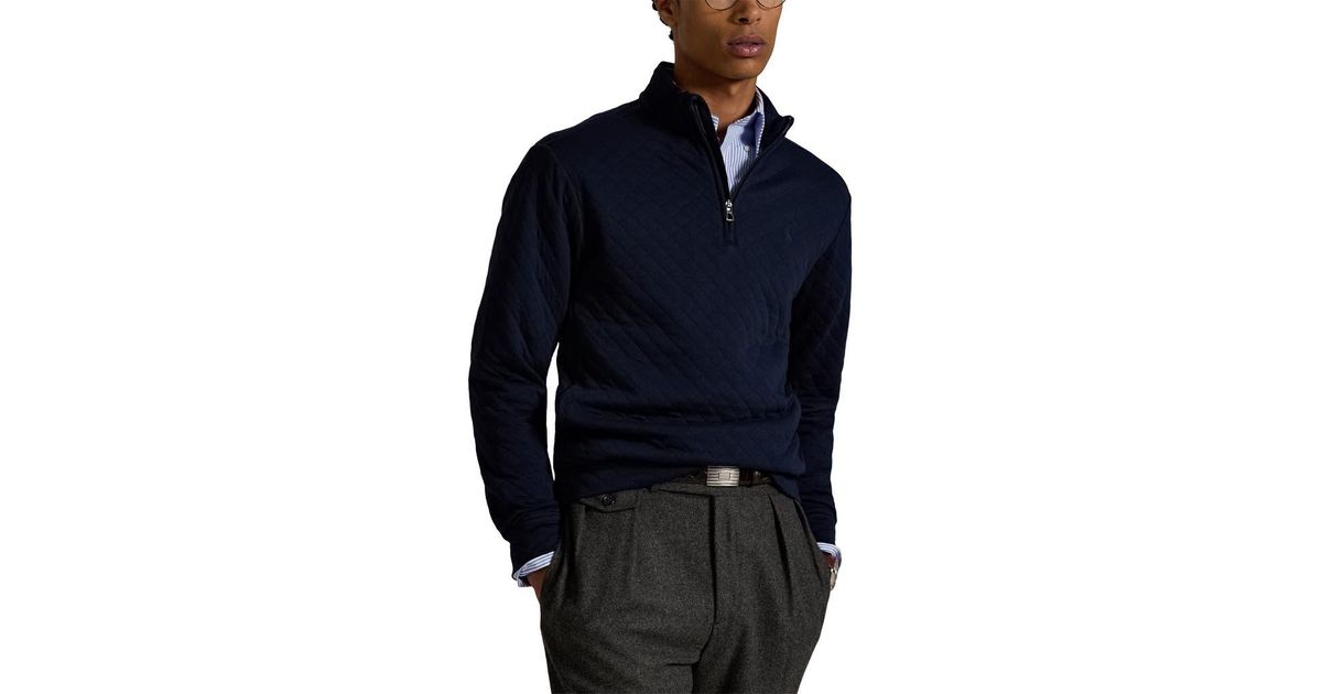 Polo Ralph Lauren Microquilted Double Knit Quarter Zip Pullover in Blue ...